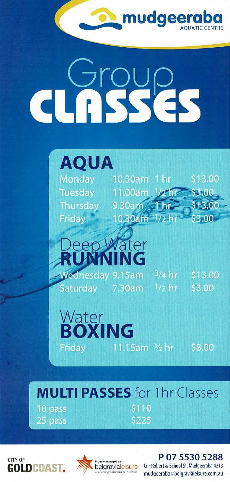 Timetable - Mudgeeraba Aquatic Centre